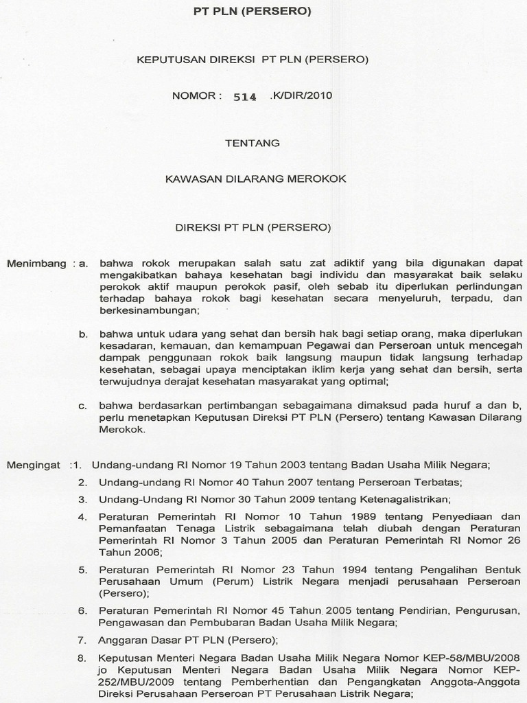 Surat Keputusan Direksi PLN 514.K/Dir | PDF