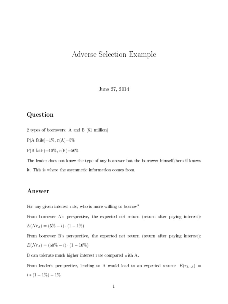 Adverse Selection in Lending | PDF