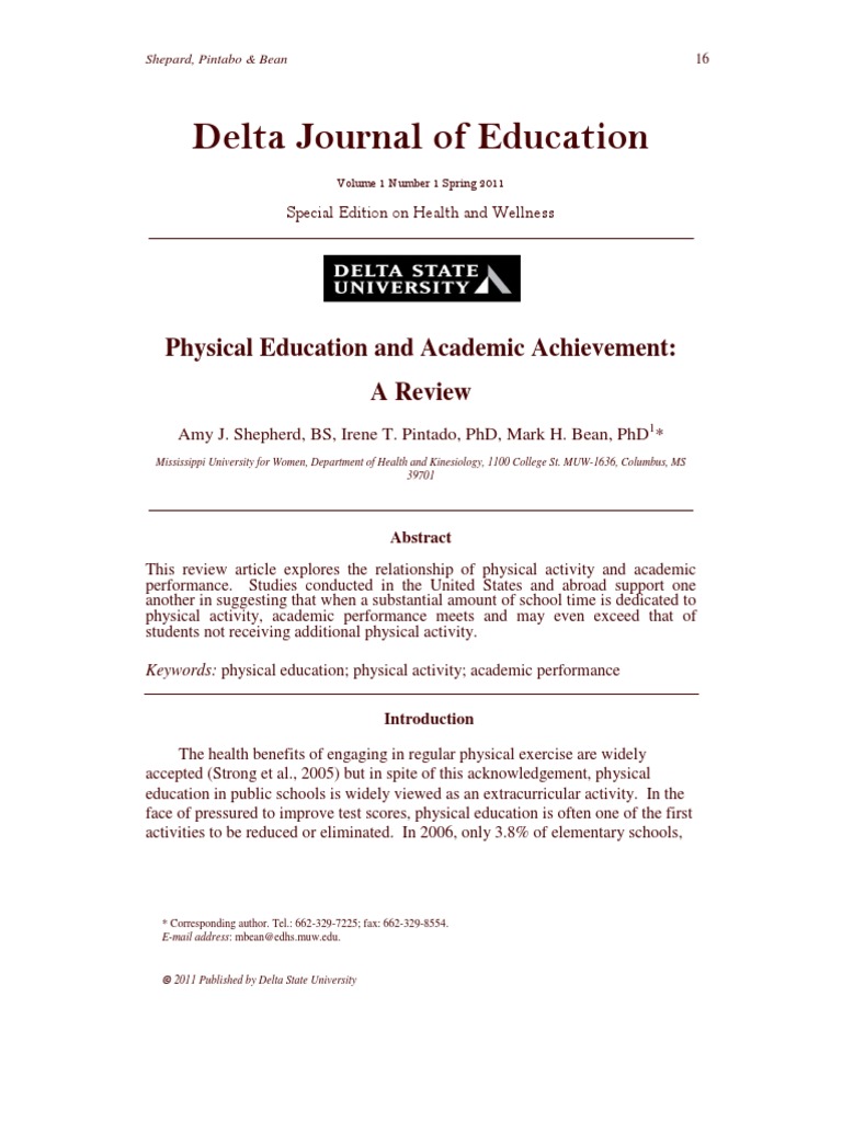 Physical Education and Academic Achievement | PDF | Physical Exercise ...
