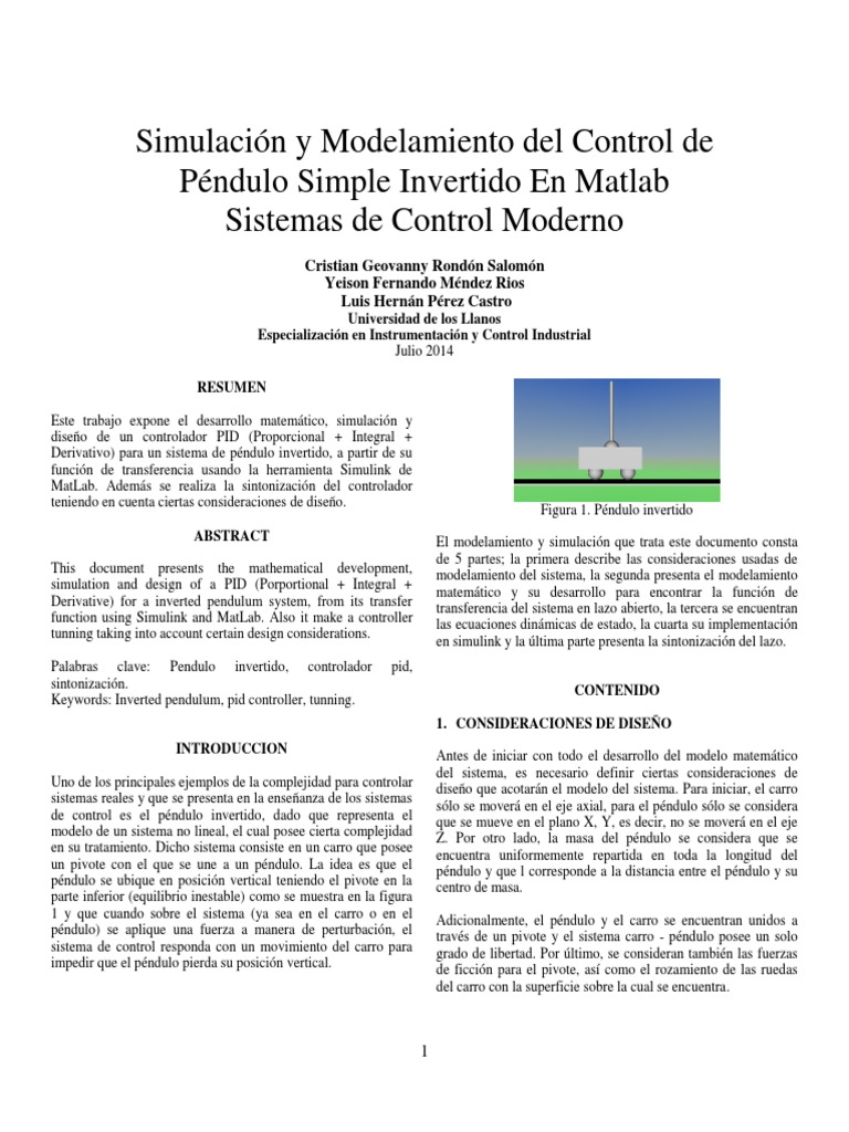Control PID de Péndulo Invertido en Matlab | PDF | Sistema de control | Ecuaciones