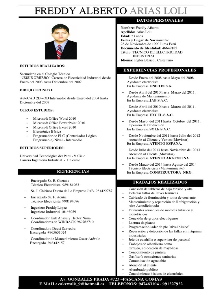 Curriculum Vitae - Freddy Arias Loli 46649185 | PDF | Microsoft Office | Microsoft
