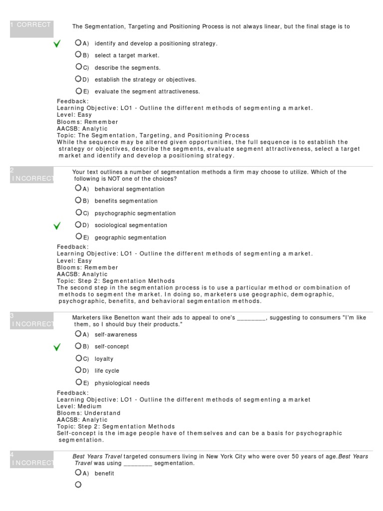 ch9 MKT 301 Quiz Review | PDF | Market Segmentation | Strategic Management