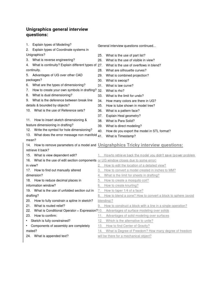 Unigraphics General Interview Questions | PDF | Technical Drawing ...