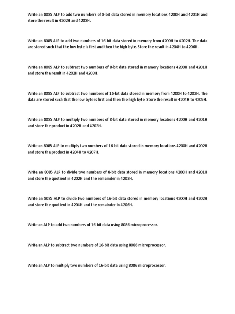 Write An 8085 ALP To Add Two Numbers of 8 | PDF | Array Data Structure ...