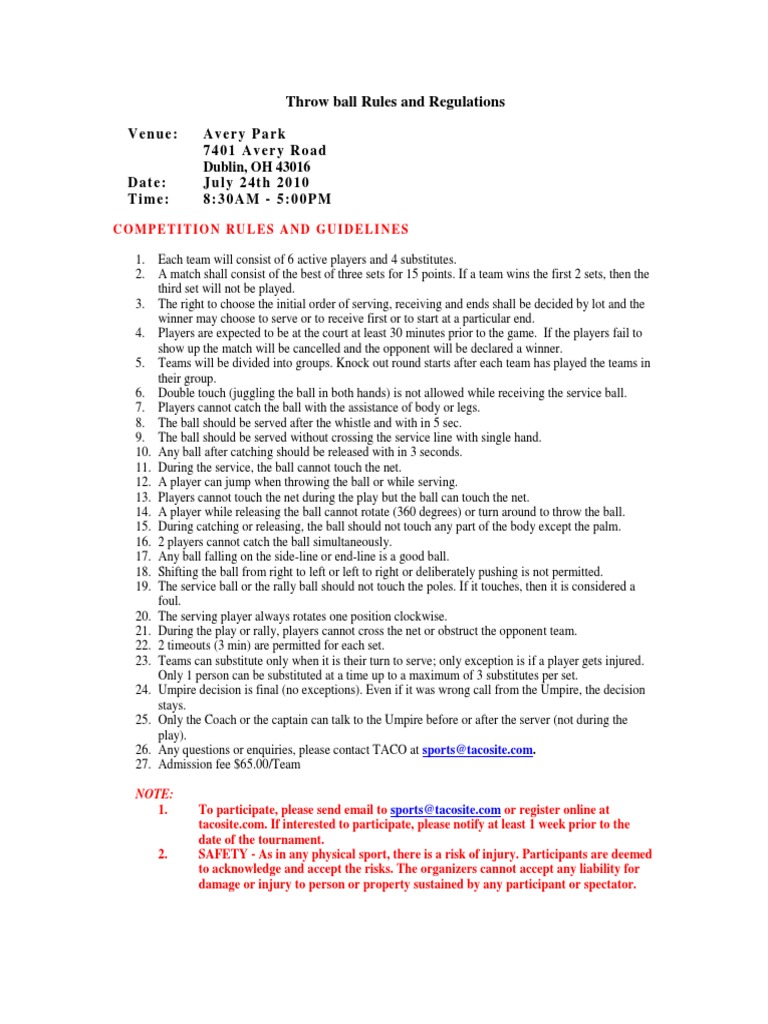 Throw Ball Rules | PDF | Gaming | Games Of Physical Skill