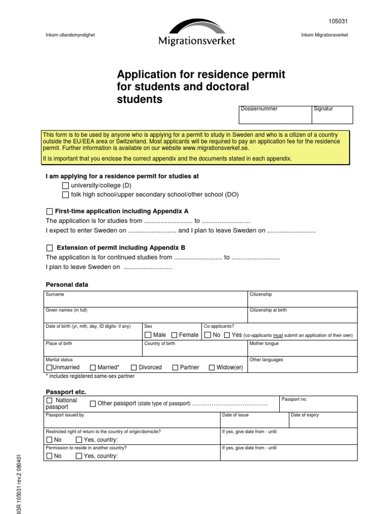 Sweden Student Application | PDF | Identity Document | Passport