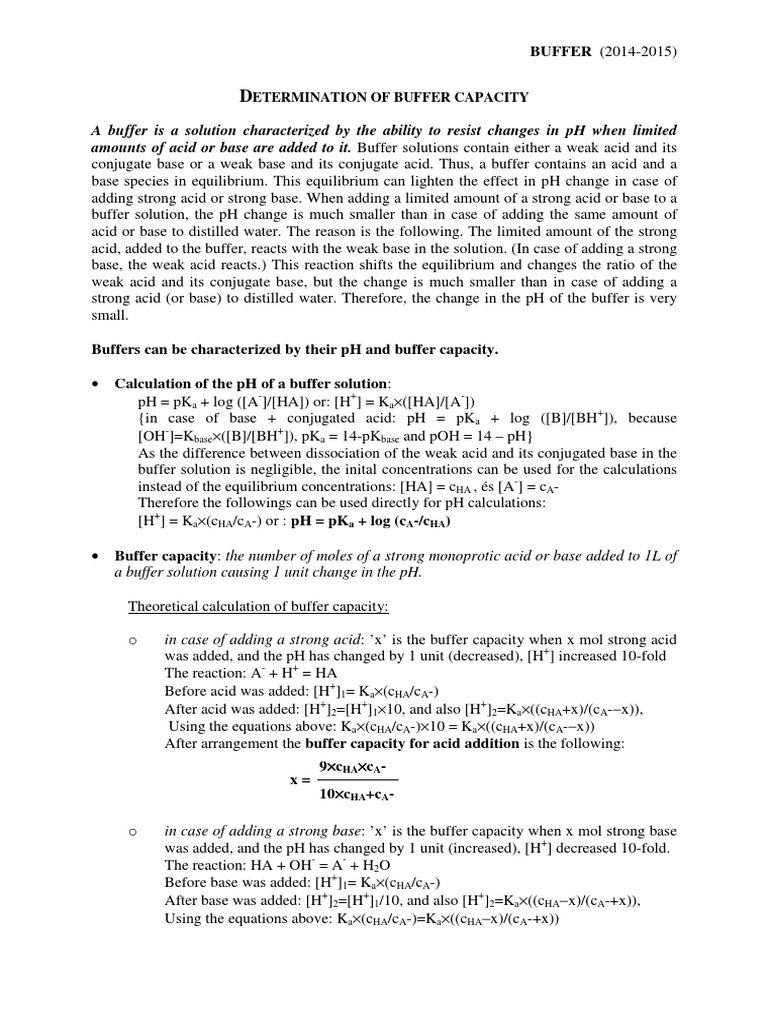 Buffer Capacity | PDF | Buffer Solution | Acid Dissociation Constant