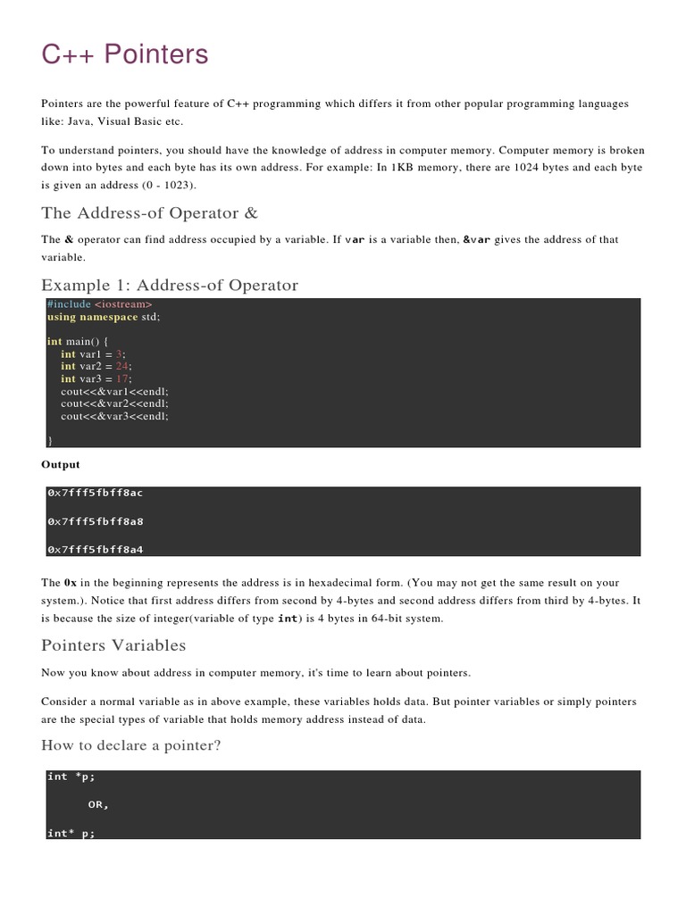 C++ Pointers: The Address-Of Operator & | PDF | Pointer (Computer Programming) | Integer ...