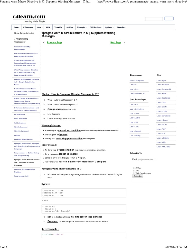 #Pragma Warn Macro Directive in C - Suppress Warning Messages - C ...
