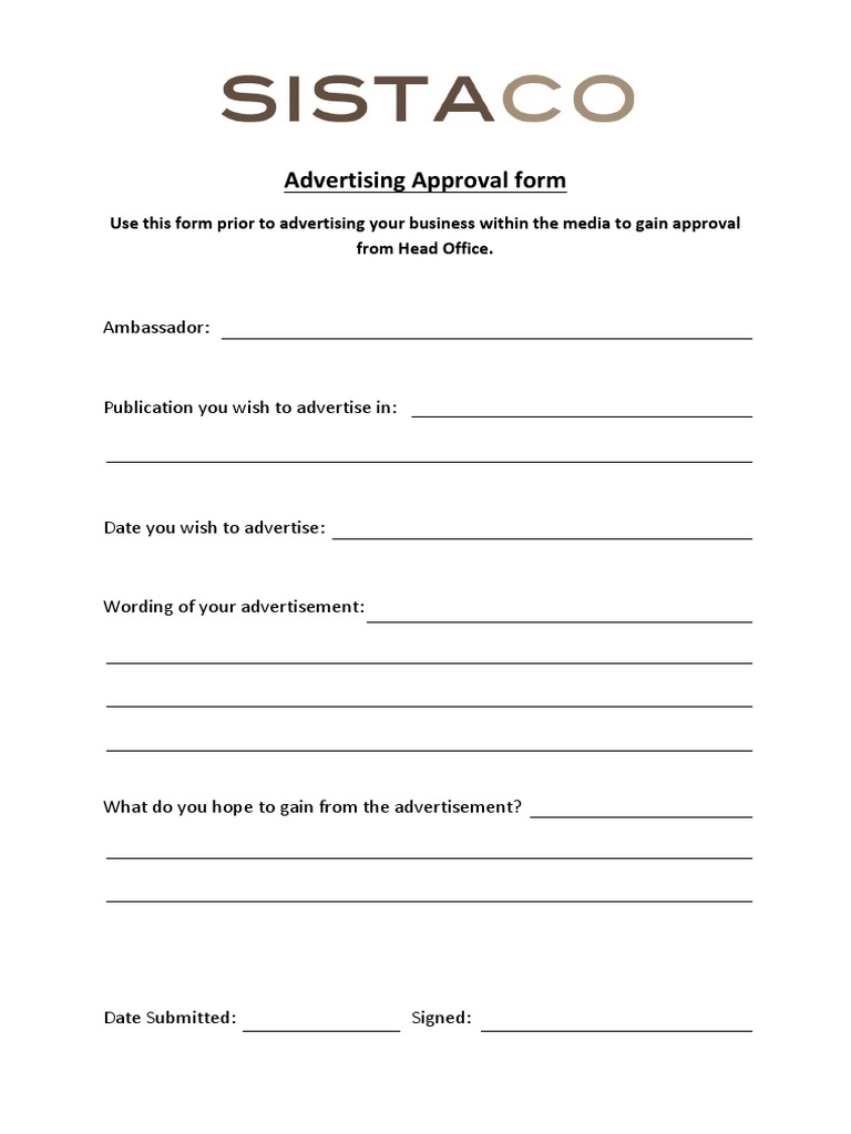 Advertising Approval Form | PDF