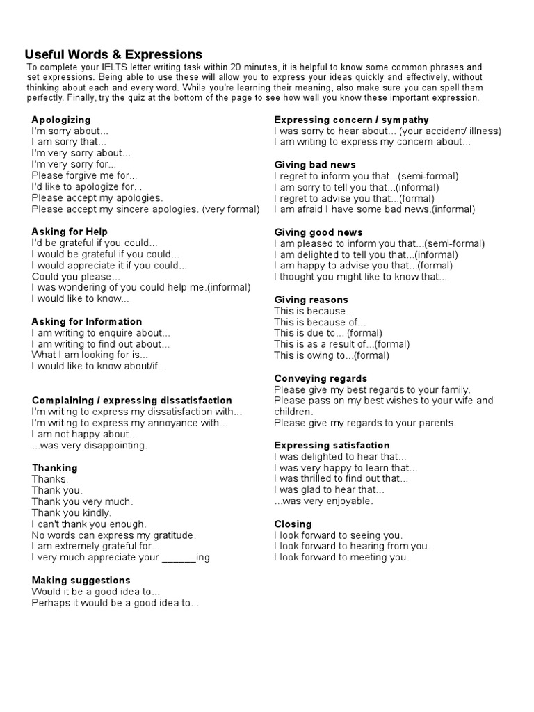 IELTS Letter Writing Phrases Guide | PDF | Language Arts & Discipline ...