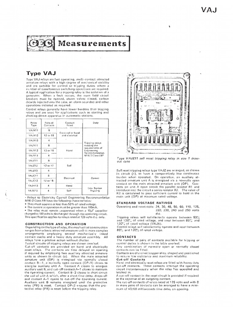 VAJ Alstom Tripping Relay | PDF