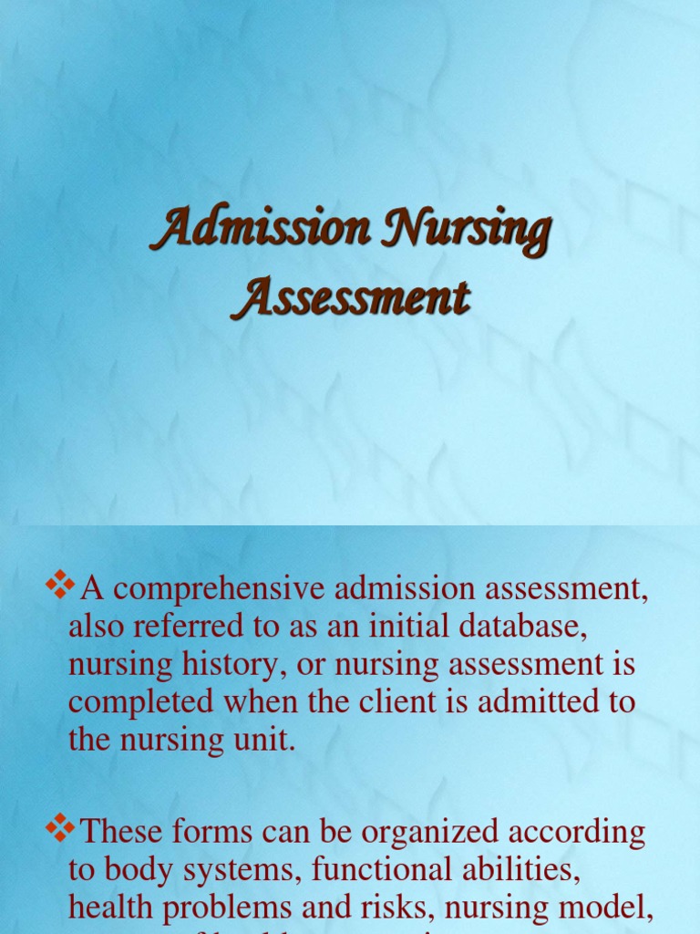 Admission Nursing Assessment | Nursing | Medical Diagnosis