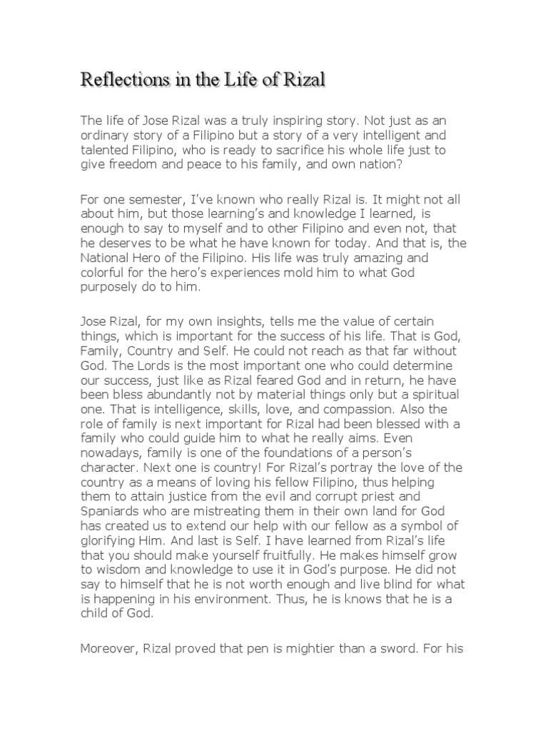Reflections in The Life of Rizal | PDF | Religion And Belief