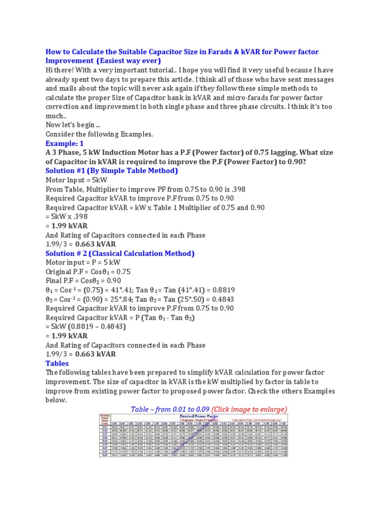 Capacitor Bank Calculation | Capacitor | Electricity