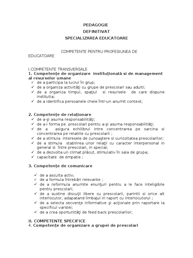 Pedagogie Educatoare Definitivat | PDF