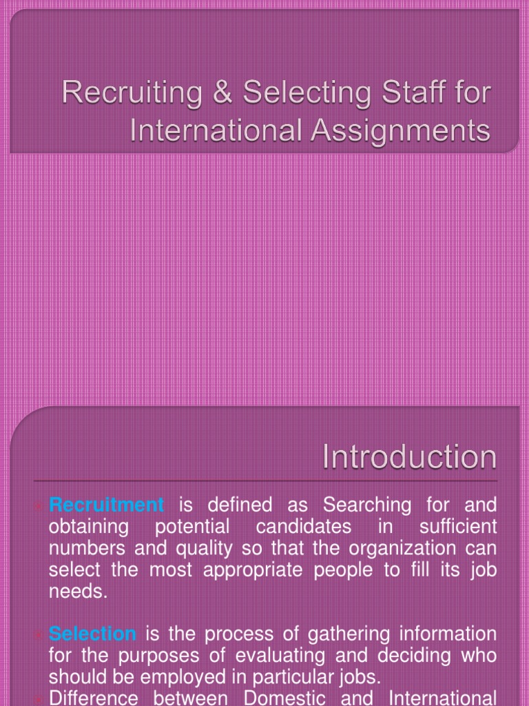 Recruiting & Selecting Staff For International Assignments | PDF ...