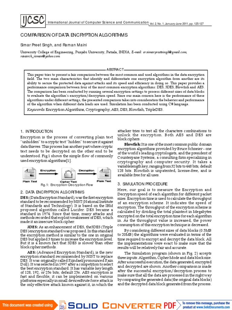 Comparison Of Data Encryption Algorithms Pdf Cryptography Encryption 1071