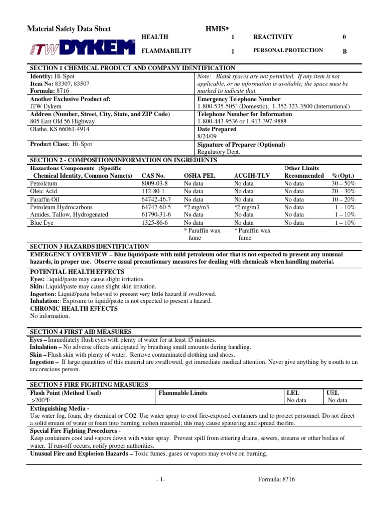 Dykem Hi-Spot Blue | PDF | Personal Protective Equipment | Firefighting
