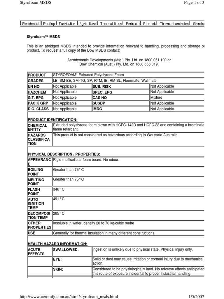 Styrofoam Msds | PDF | Polystyrene | Combustion