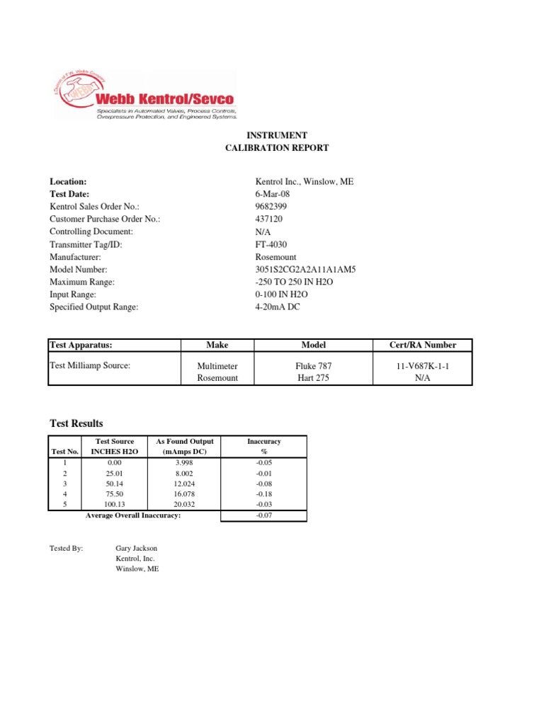 Instrument Calibration Report | PDF | Electrical Engineering | Electronics