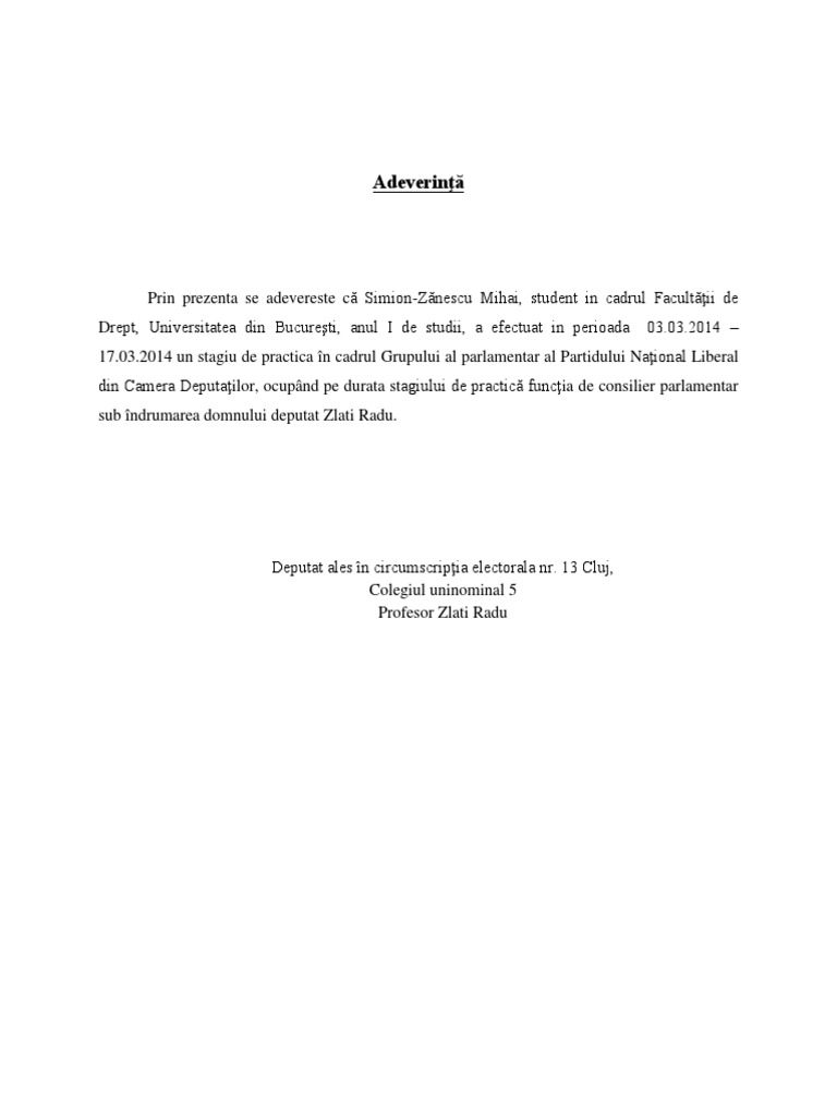 Adeverinta Stagiu de Practica | PDF