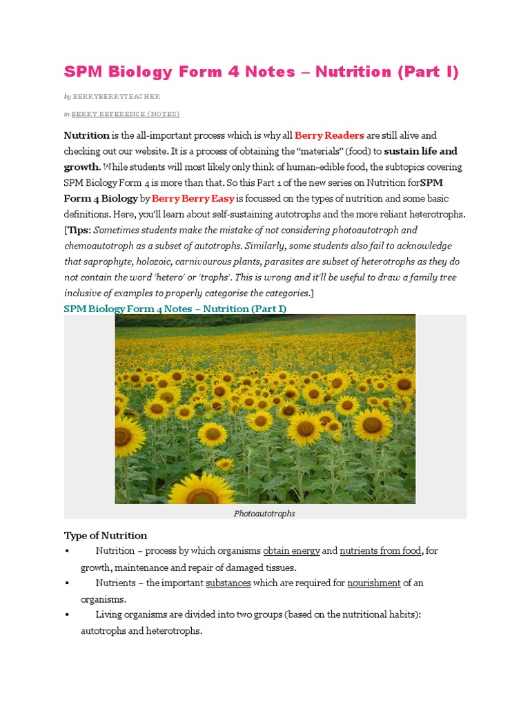 SPM Biology Form 4 Nutrition Notes | PDF | Vitamin | Carbohydrates