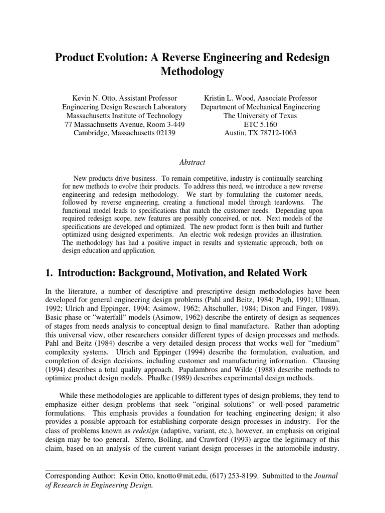 Product Evolution - A Reverse Engineering and Redesign Methodology ...
