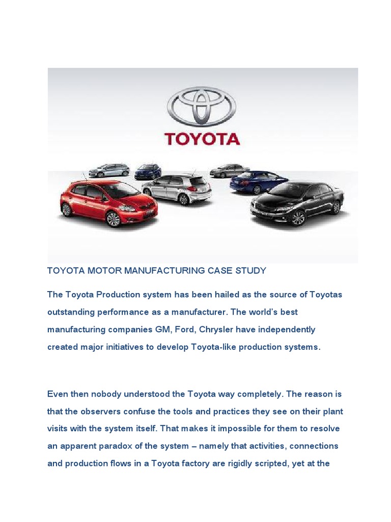 Toyota Motor Manufacturing Case Study | PDF | Supply Chain Management ...