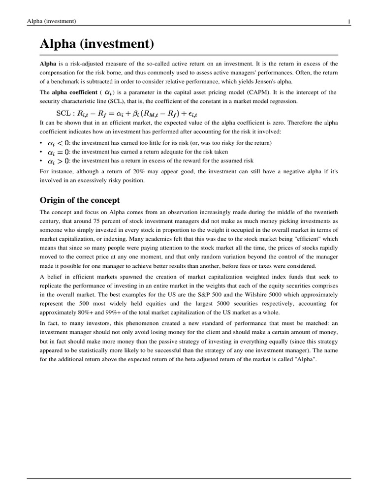 Alpha (Investment) : Origin of The Concept | PDF | Equity Securities ...