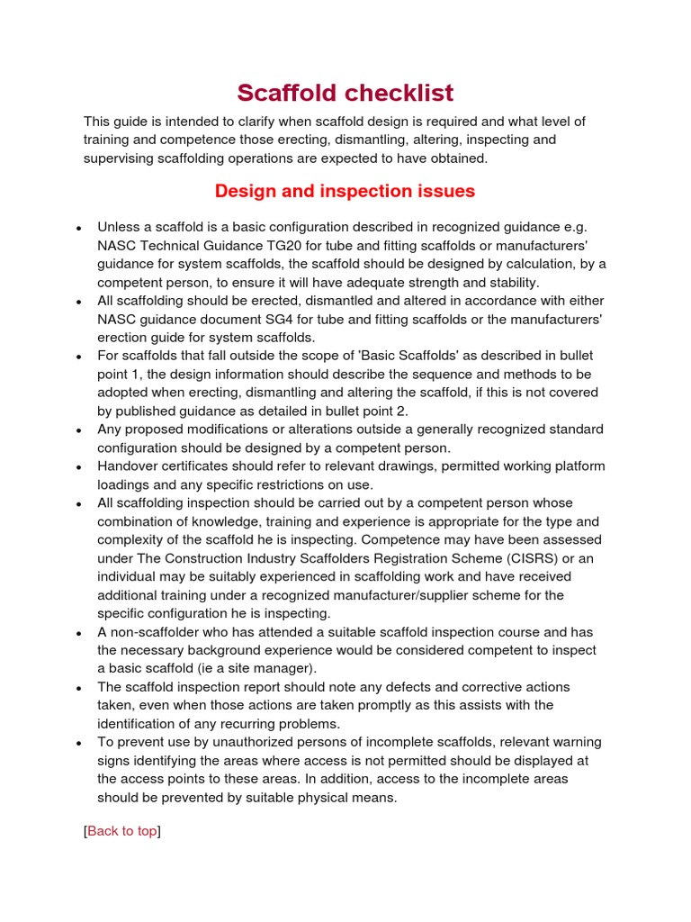 Scaffold Checklist | Scaffolding | Competence (Human Resources)
