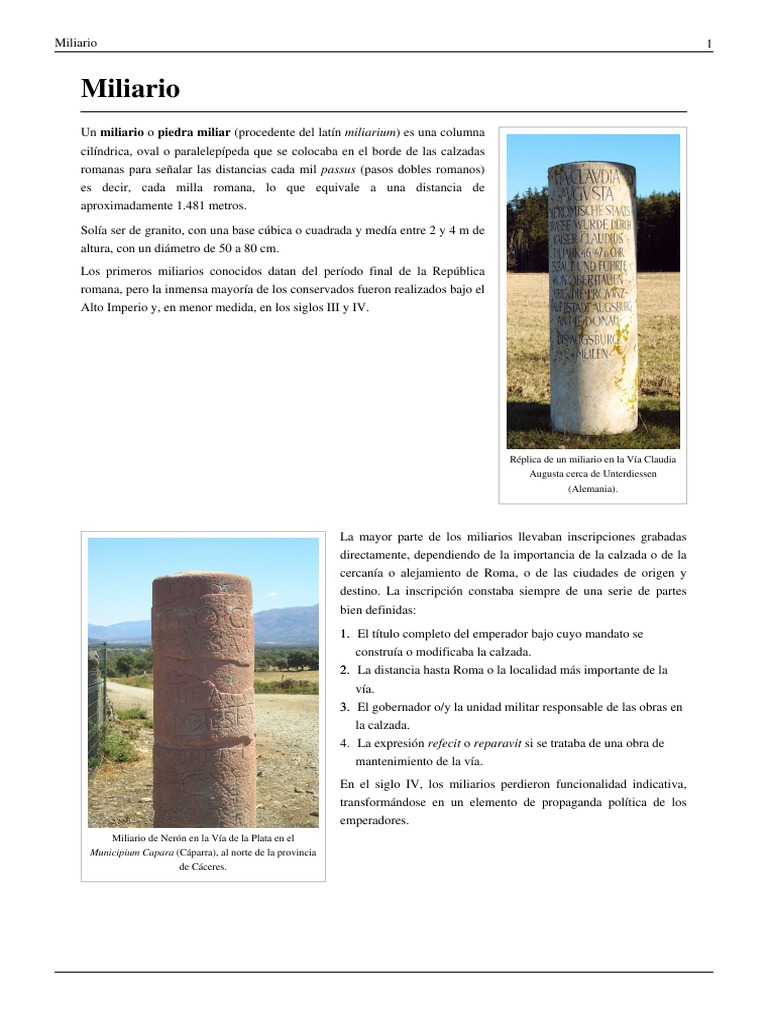 Miliario o Piedra Miliar | Descargar gratis PDF | Roma antigua | La ...