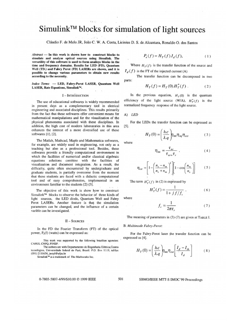Simulink Blocks For Simulation of Light Sources | PDF