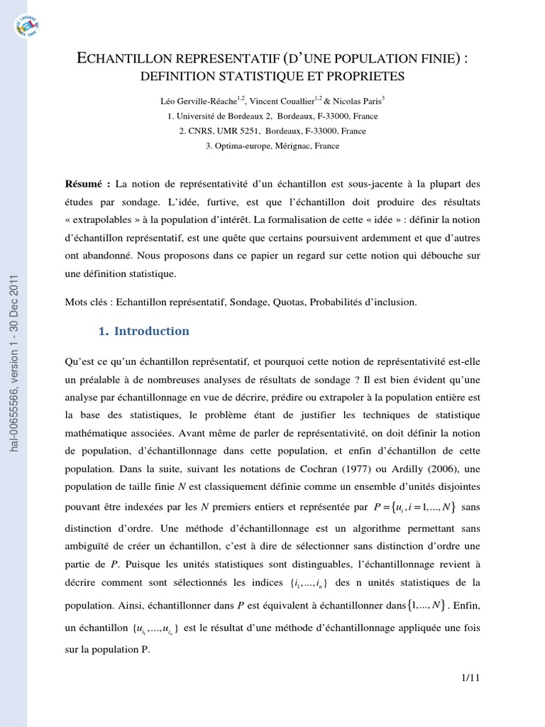 Définition de l'échantillon représentatif | PDF | Estimateur ...