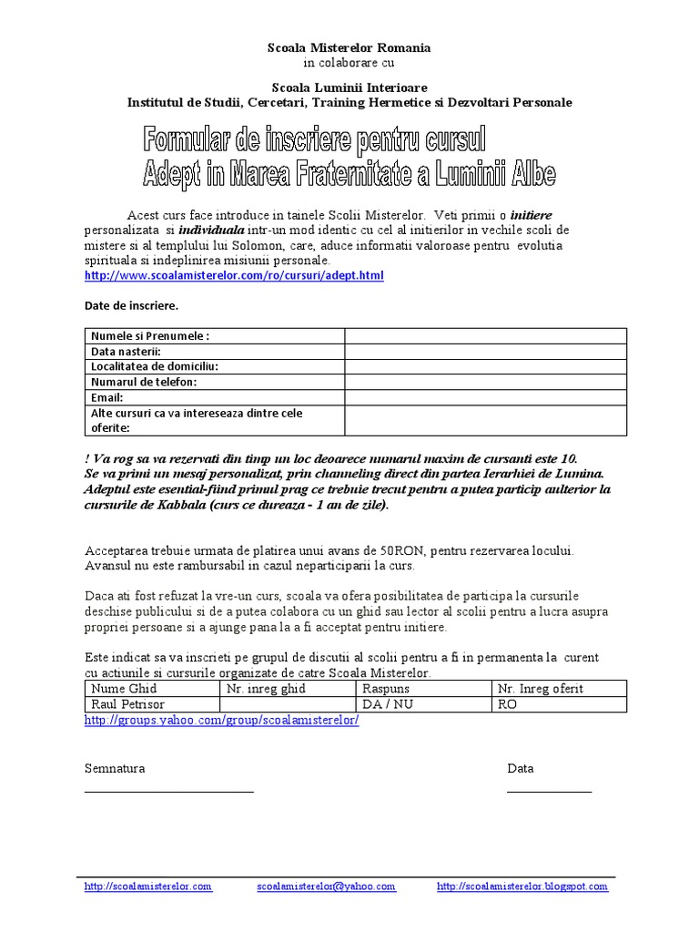 Formular Inscriere Adept | PDF