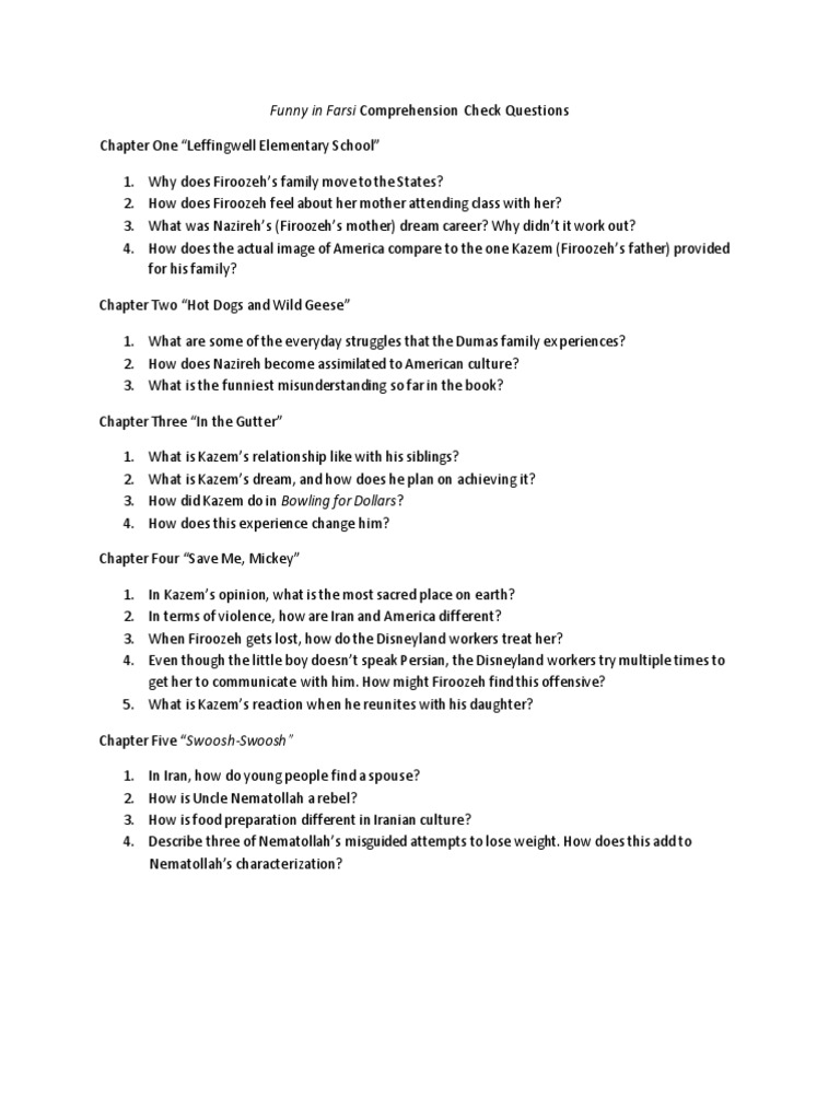 Funny in Farsi Comprehension Check Questions STUDENT | PDF | Iran ...