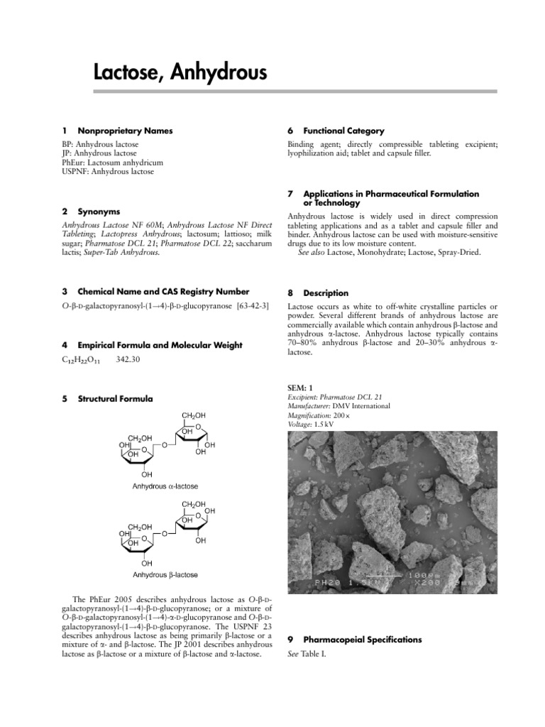 Lactose Profile | PDF | Chemistry | Applied And Interdisciplinary Physics