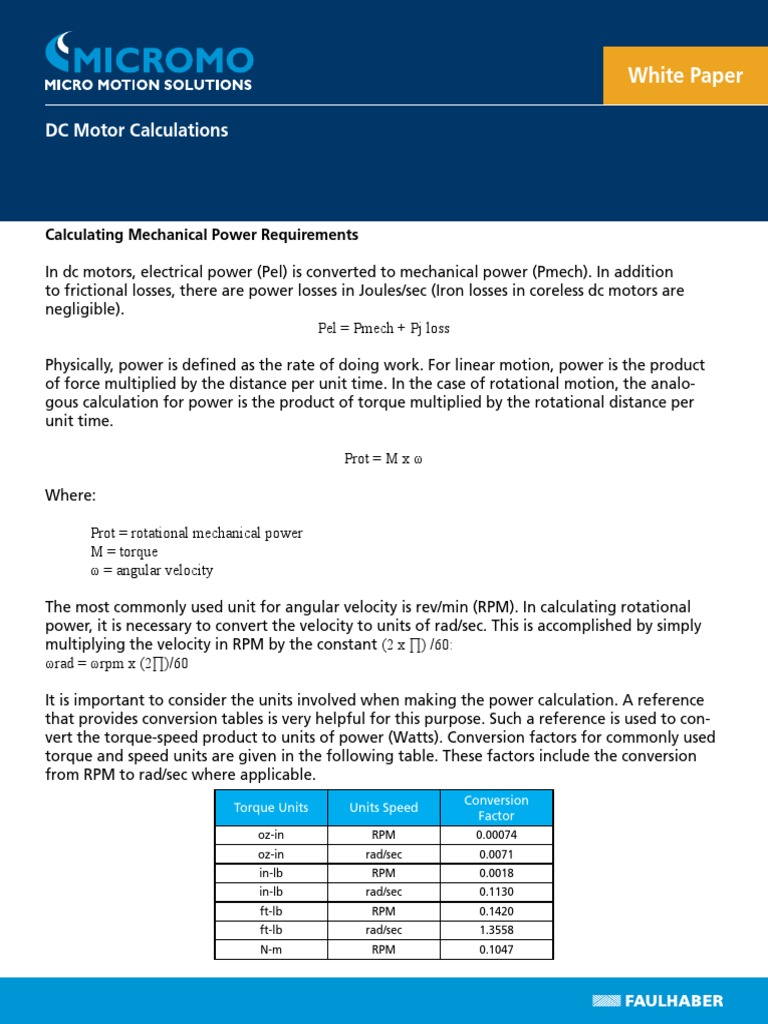 DC Motor Calculations: Mechanical Power, Torque-Speed Curves | PDF ...
