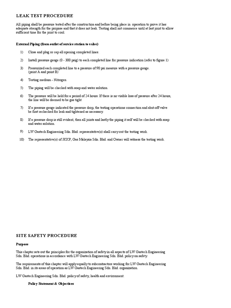 Leak Test Safety Procedure | PDF | Welding | Construction