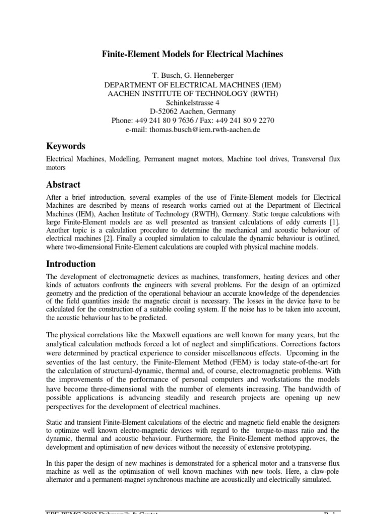Finite-Element Models For Electrical Machines by Henneberger | PDF ...