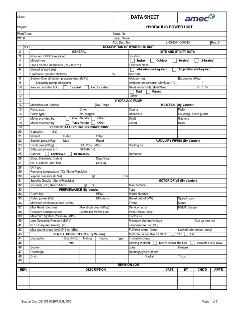 Data Sheet: Hydraulic Power Unit | PDF