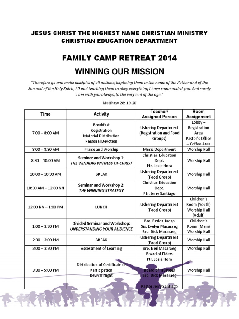 Winning Our Mission: Family Camp Retreat 2014 | PDF | Christian Belief ...