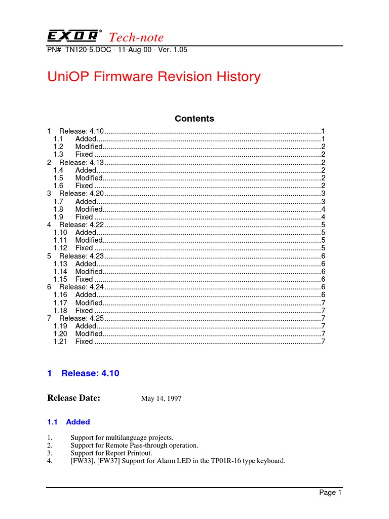 UniOP Firmware Revision History | PDF | Software Bug | Computer Keyboard