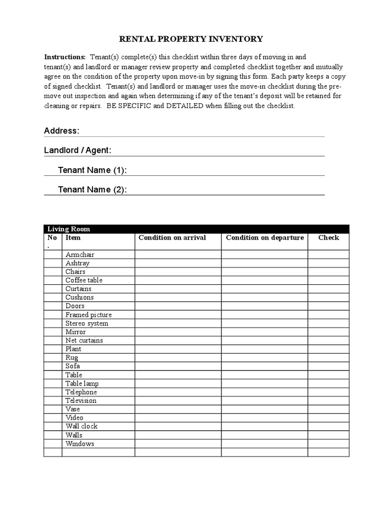 Landlord Inventory Form | Download Free PDF | Tableware | Domestic ...