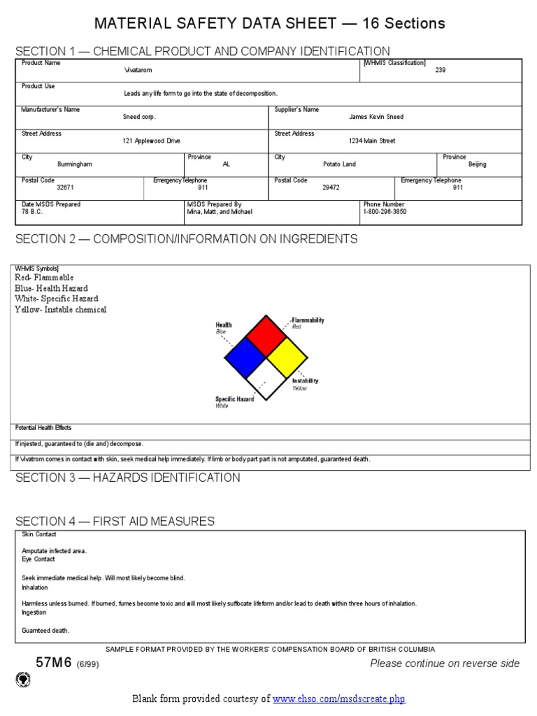 Msds Form | PDF | Hygiene | Working Conditions