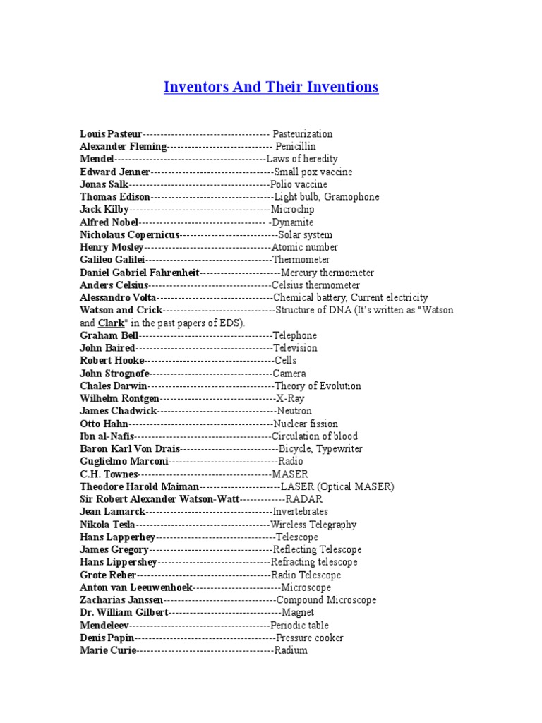 Inventors and Their Inventions | PDF | History