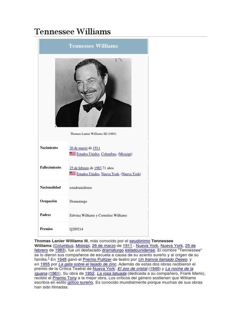 Biografía de Tennessee Williams | PDF | Entretenimiento (general) | Teatro
