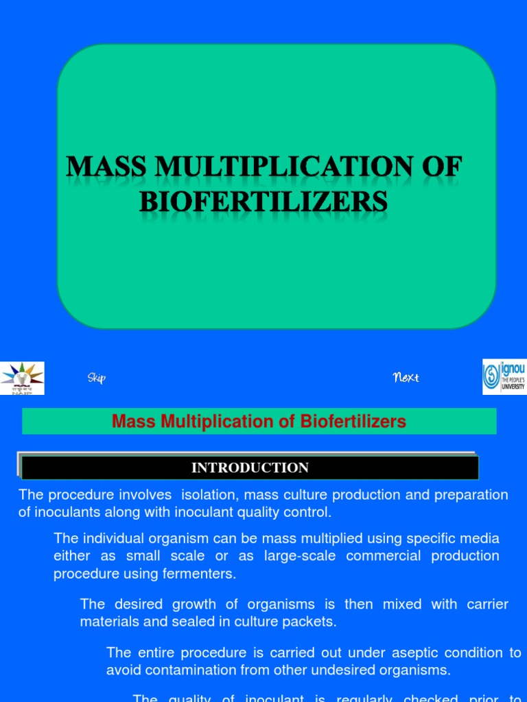 Mass Multiplication of Biofertilizer | PDF | Chemistry | Nature