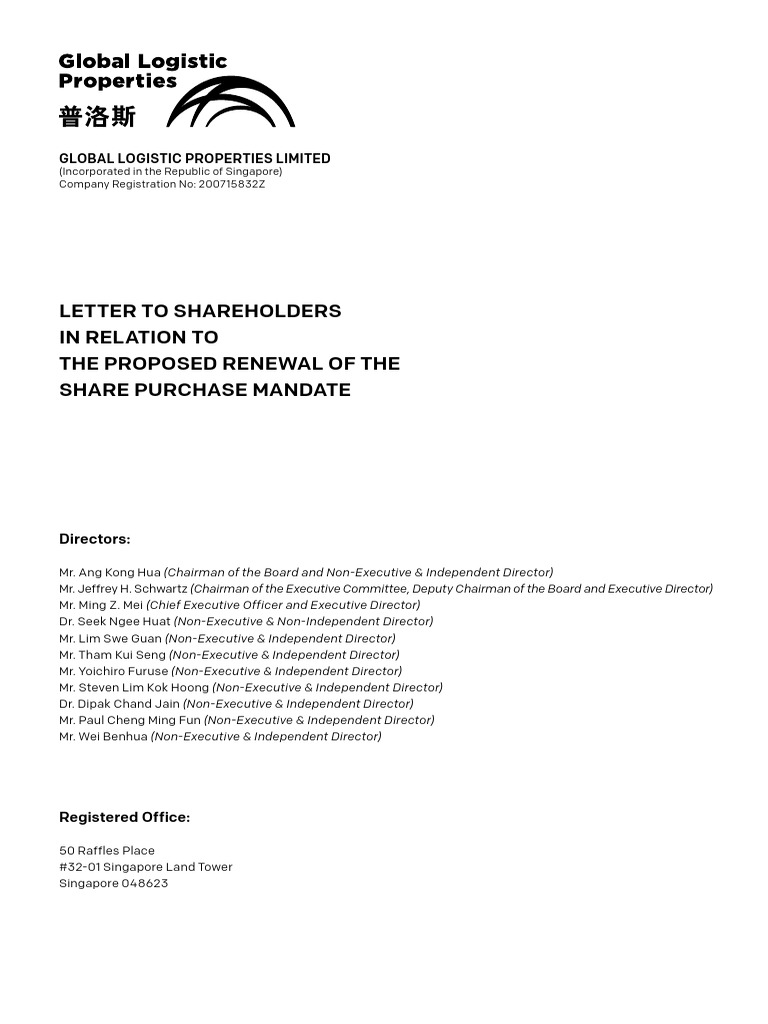 GLP Letter To Shareholders | PDF | Mergers And Acquisitions | Takeover