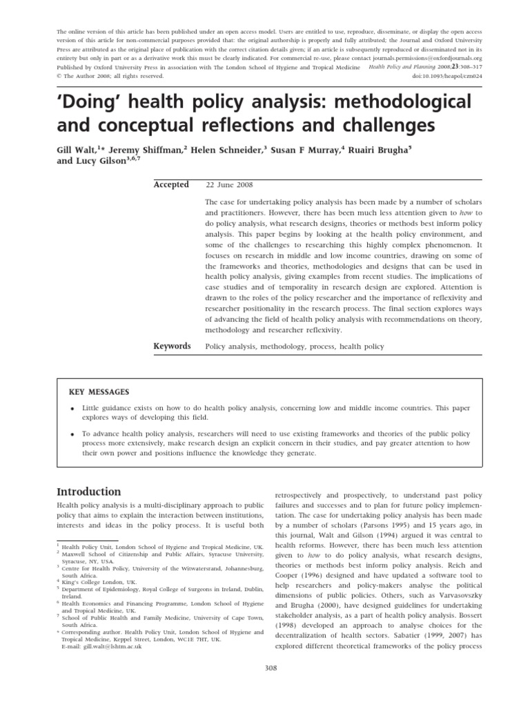 Health Policy Analysis Methods Explained | PDF | Health Policy | Policy ...